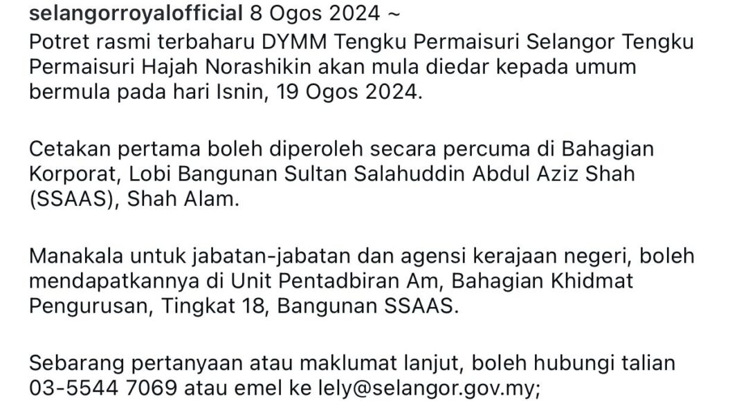 Permaisuri Selangor Tampil Berimej Hijab Dalam Potret Rasmi Terkini